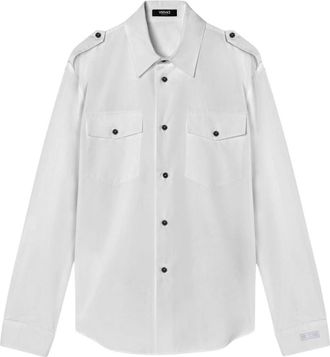 Versace Homme, Chemises, Blanc, Taille: XL Chemise en coton Col Manches longues Poignets boutonn&eacute;s