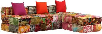 Festnight 3-Sitzer Modulares Schlafsofa Stoff Patchwork Schlafcouch Sofa Stoffsofa Wohnzimmersofa mit 3 Kissen