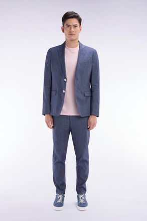 Eden Park Pantalon &Agrave; Taille &Eacute;lastique En Lin Et Coton Stretch Indigo