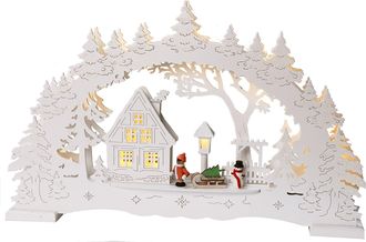 Best Season LED-Fensterleuchter Village, 10 warm weiß LED, Material: Holz, Trafo circa 27 x 43 cm, natur 270-27