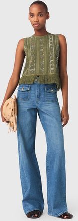 Maje Top Mit Strassblumen Und Fransen - Khaki - Maje