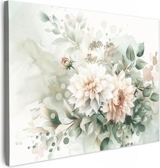 MuchoWow © Bild auf Leinwand 70x50 cm Schlafzimmer Bilder Badezimmer Wand Deko Wohnzimmer Modern Wanddeko Bilderwand Geschenk Blumen - Weiß - Pflanzen - Dahlie