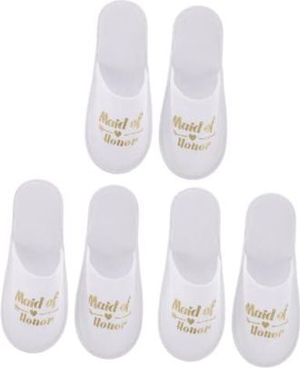 IFUNDOM Lot de 3 Paires de Pantoufles de Mariage Jetables en Tissu Dor&eacute; Inscription Maid Of Honor Taille Unique L&eacute;g&egrave;res et Confortables pour F&ecirc;tes Pyjamas et 