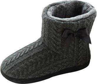 BESTONZON Abaodam Bottines DInt&eacute;rieur pour Femmes Hiver Semelle &Eacute;paisse Antid&eacute;rapante Pantoufles Maison Chauds en Tissu Tricot&eacute; Gris Taille 39-40 Confort Thermi