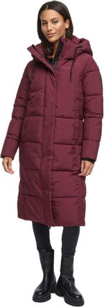 Marikoo Damen Wintermantel (XS-6XL) gesteppt, lange Form, abnehmbare Kapuze, Magnettaschen - N057 - Wine Gr.XXL - Gr.XXL