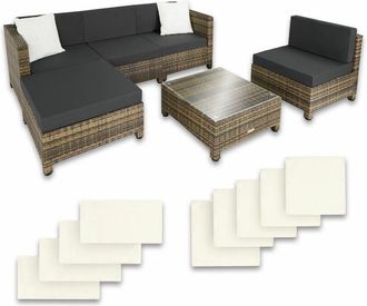 TecTake Salon bas de jardin AMY 5 places rembourrage 10 cm avec 2 sets housses