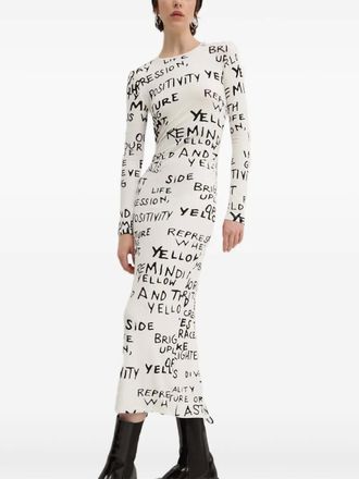 Desigual robe mi-longue nervurée à imprimé graphique - Blanc