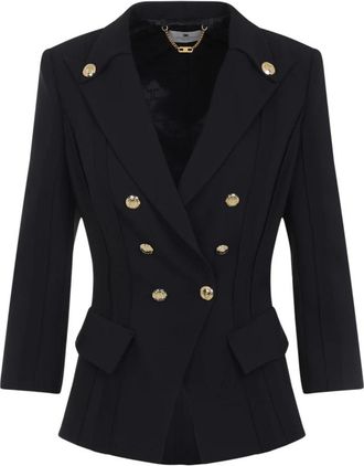 Elisabetta Franchi Femme, Vestes, Noir, Taille: 42 FR Veste en cr&ecirc;pe stretch double &eacute;paisseur avec finitions &agrave; bords francs