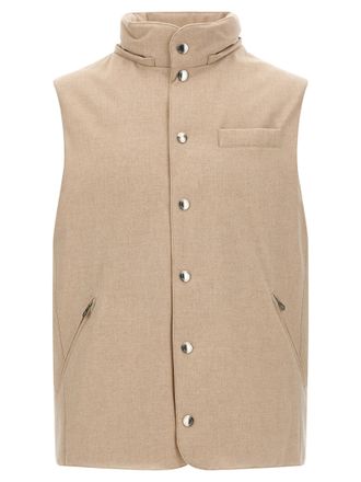 Brunello Cucinelli Wool Flannel Hooded Vest - Beige