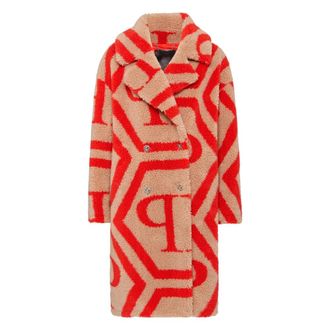 Philipp Plein Eco Fur Long Coat Monogram - - Coats - Damen - Beige - L