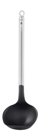 Rösle Basic Line Schöpflöffel, mit Rundgriff und Aufhängeöse, Edelstahl 18/10, PPA, spülmaschinengeeignet, Silberfarben / Schwarz
