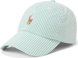 Ralph Lauren Seersucker Cap mit Stretch, Streifen und Logo-Stickerei in