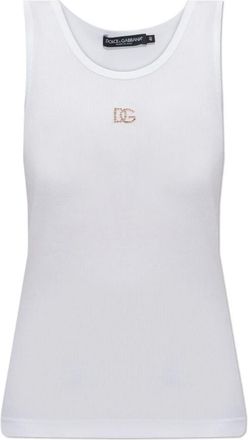 Dolce & Gabbana Femme, Tops, Blanc, Taille: 34 FR Top avec Logo Scintillant