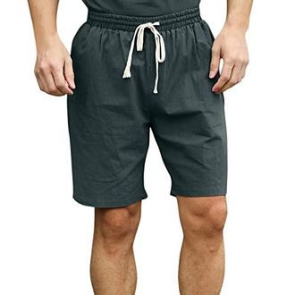 Generic Short surdimensionn&eacute; en coton et lin pour homme - Short d&eacute;t&eacute; d&eacute;contract&eacute; fronc&eacute; - Poche solide - Short d&eacute;contract&eacute; - Pantalon l&eacute;ger, gris, XXL