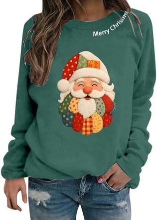 Generic HUIFUAO Sweat-shirt de Noël pour femme - Haut de Père Noël amusant - Grande taille - Tenue de Noël à manches longues - Cadeau fantaisie, Vert 1., 3XL