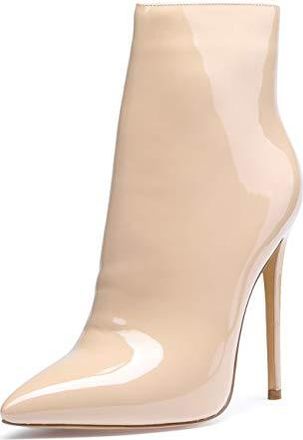 Castamere Femme Fermeture Eclair Bottines Aiguille Haute Talon 12CM Beige Vernis Chaussures EU 37