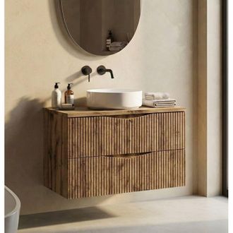 Badplaats Waschbeckenunterschrank Calen 80 x 46 cm Eiche - H&auml;ngender Badez