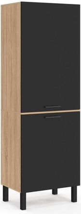 IDMarket Idmarket - Colonne de cuisine 60 cm cina 2 portes fa&ccedil;on h&ecirc;tre et noir