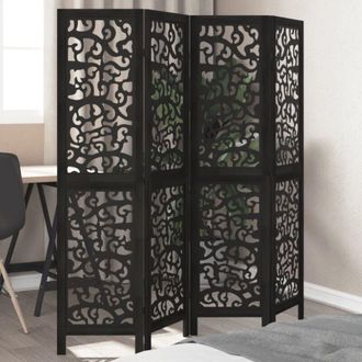 vidaXL Vidaxl - Cloison de s&eacute;paration 4 panneaux noir en bois de paulownia massif - Dimensions 140-145 x 160 cm - R&eacute;sistant aux insectes et &agrave; la pourriture