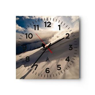 Arttor Modern Wanduhr Berge Ski Winter 30x30cm Quadrat Klein Wand Uhr Glas Analog Zimmeruhren K&uuml;che B&uuml;ro Wohnzimmer Glasuhr Wall Clock Dekoration Design Wand