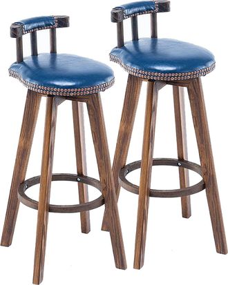 Generic Barhocker mit niedriger R&uuml;ckenlehne und um 360 Grad drehbarer Sitzfl&auml;che, Vintage-Barstuhl mit Kunstlederbezug und Massivholzbeinen