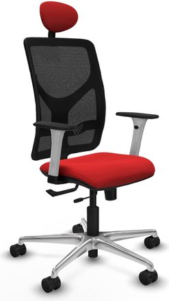 Piqueras y Crespo B&uuml;rostuhl mit wei&szlig;en und schwarzen Armlehnen, h&ouml;henverstellbare Lendenwirbelst&uuml;tze und festes Kopfteil, ausgestattet mit Syncro/Traslack. Schwarz/Rot