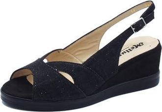 Melluso R80339 Sandales noires pour femmes en tissu brillant compensé moyen, Noir, 35 EU