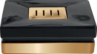 Spirella Seifenschale Steinoptik dekorative Badausstattung Seifenablage Roma Maße: 12 x 8 x 4,5 cm-Schwarz/Gold, Keramik, Black