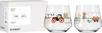 Ritzenhoff 8185003 Wasserglas 400 ml, 2er Set - mit liebevoll gestalteten Treckern und klaren Linien - Made in Germany