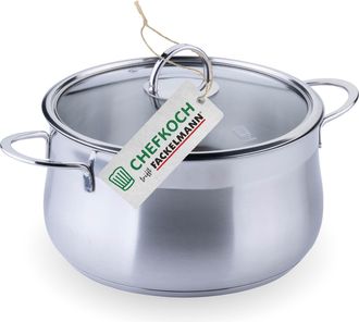 Fackelmann Chefkoch trifft Kochtopf mit Glasdeckel - ø24cm Edelstahl 18/8, Aluminium-Kern, für alle Herdarten inkl. Induktion - spülmaschinengeeignet