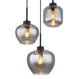 Globo Lighting LED Pendellampe Esstischleuchte Rauchglas Wohnzimmerlampe H&auml;ngelampe 3 flammig, Metall schwarz, 3x 7W 806Lm warmwei&szlig;, DxH 38x120 cm