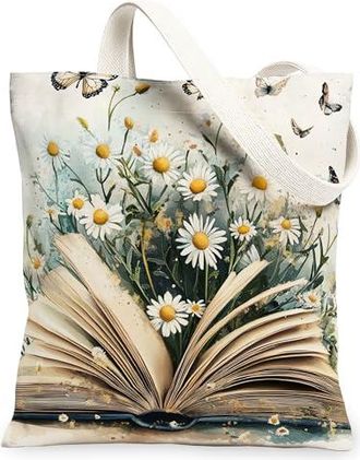 Generic Sac fourre-tout en toile de camomille printani&egrave;re pour faire du shopping, 33 x 38,1 cm, sac d&eacute;picerie r&eacute;utilisable pour femme, peinture de voyage flor
