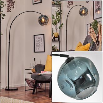 HOFSTEIN Stehleuchte Ripoll, Stehlampe aus Metall/Glas in Schwarz/Blau mit Marmorfu&szlig;, verstellbare Leuchte im Retro/Vintage-Design (Schirm &Oslash; 25 cm), Fu&szlig;schalte