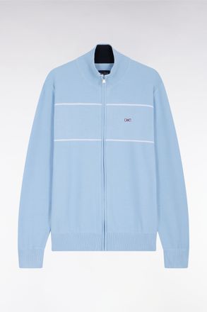 Eden Park Cardigan Col Camionneur Zipp&eacute; En Coton Ciel &Agrave; Effet De Passepoils Roses Coupe Droite