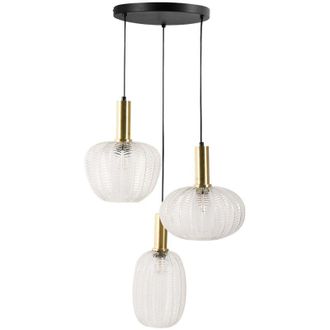 Beliani Lampe Suspendue &agrave; 3 Lumi&egrave;res Retro avec Abat-Jour en Verre Base en M&eacute;tal Transparente Njoro