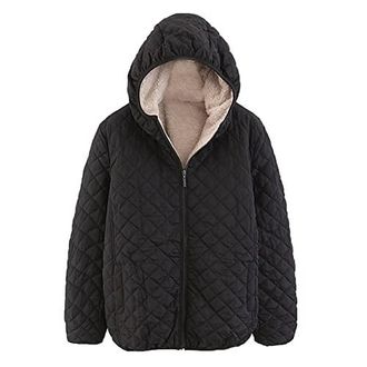 Generic Doudoune Duvet Plume Femme - Womens Fashion Casual Check Fleece Hooded Solid Color Long Sleeve Loose Warm Cotton Coat pour Femmes