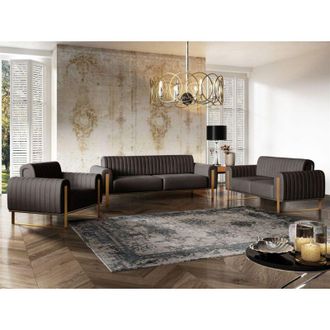 Fun M&ouml;bel Sofaset Designersofas valerie 3-2-1 in Stoff Elisa Velvet Schwarz
