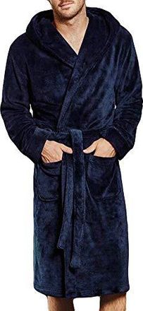 Yvelands Peignoir de Bain Homme Capuche Grande Taille,Hiver Robe de Chambre Polaire Douce éponge Extra-Long Peinoir Homme Capuche avec Deux Poches Ceinture