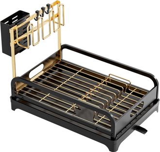 Generic Dish Drying Rack, Cups Holder Cutlery Holder Dish Rack with Drain Board for Kitchen Counter Dish Drainer Tray