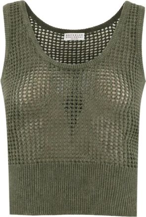 Brunello Cucinelli Femme, Tops, Vert, Taille: 40 FR Top &agrave; encolure d&eacute;gag&eacute;e