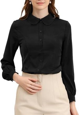Allegra K Femmes Chemisier Boutonné Manches Longues Col Claudine Carrière de Noël Noir XL