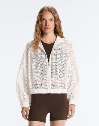 Oysho 100 % Baumwolljacke mit Lochmuster in Wollwei&szlig;