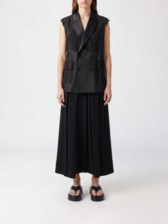 sacai Lange zweireihige Weste aus Patchwork-Wolle und Seide
