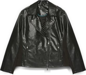 Fiorella Rubino Femme, Vestes, Noir, Taille: 52 FR Blouson de motard avec clous et fermeture &eacute;clair asym&eacute;trique