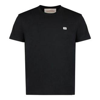 Valentino Geripptes Rundhals-Baumwoll-T-Shirt - - Tops - Herren - Schwarzk - L