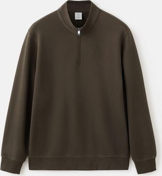 Mango Sweat 100 % coton col &agrave; zip chocolat - Homme - XS - MANGO MAN