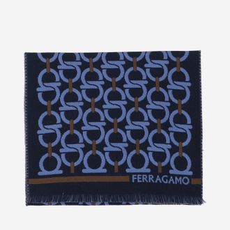 Ferragamo Mens Wool Scarf With Hook Pattern Multicolour Scarfs