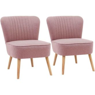Oviala Lot de 2 fauteuils style crapaud en tissu rose