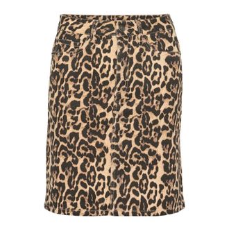 Kaffe Femme, Jupes, Multicolore, Taille: 36 FR Jupe en Denim Imprim&eacute; L&eacute;opard