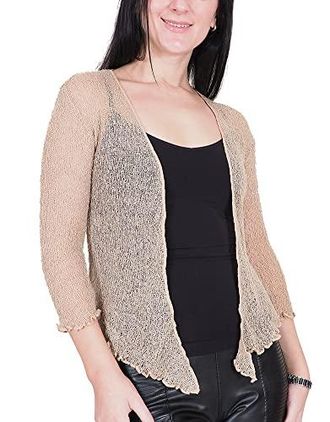 Mimosa Mesdames Femme Boléro au Crochet Briller en Dentelle Plaine Etendue Résille Cardigan Haussement Dépaules (Taille Unique, Fawn)